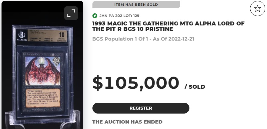 BGS Pristine 10 Alpha Lord of the Pit sells for $105,000 at PWCC
